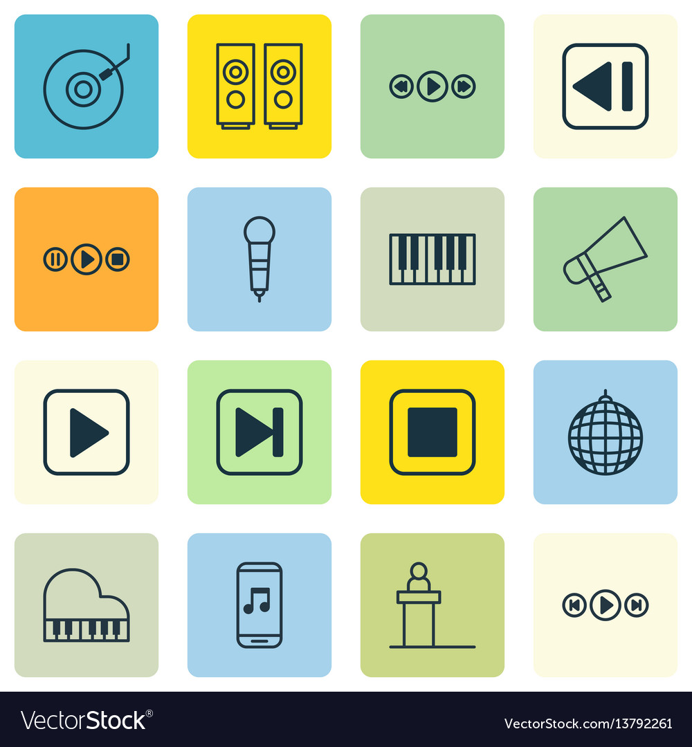 Set of 16 music icons includes rostrum sound box Vector Image