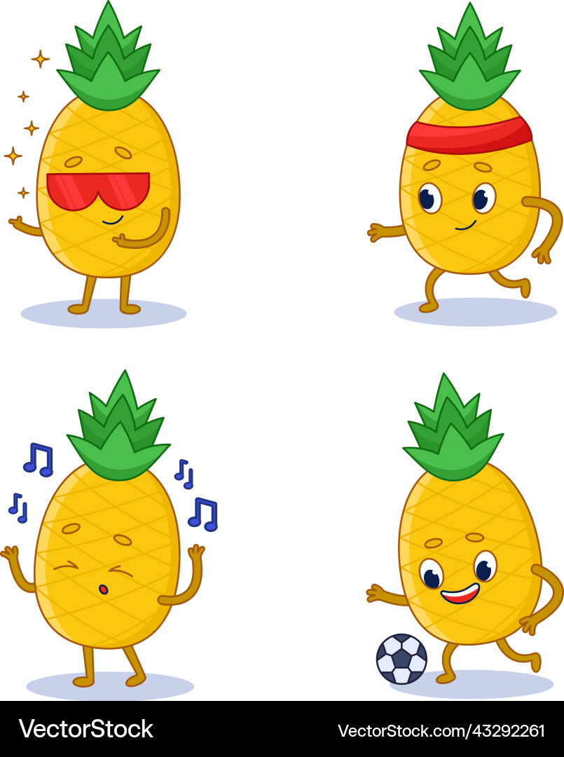 Set of cute hand-drawn pineapple characters Vector Image