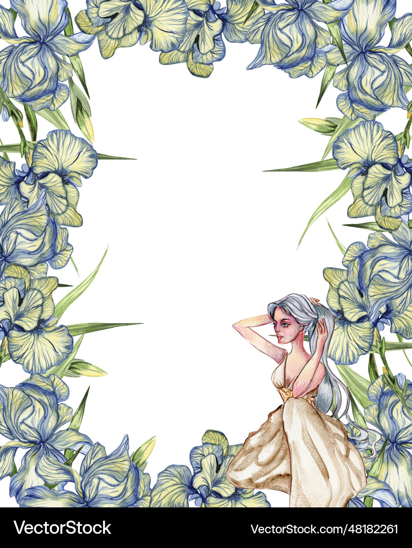 Watercolor square spring flowers frame in cartoon Vector Image