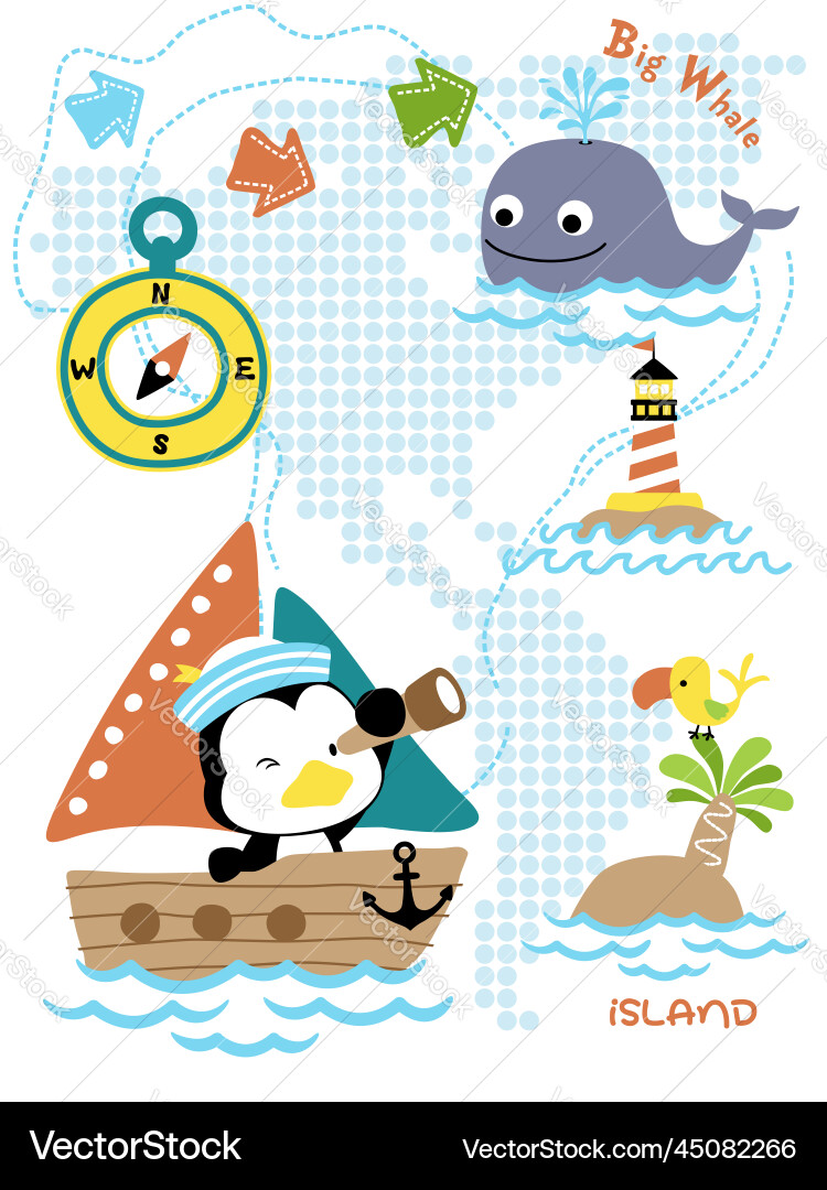 Cartoon of sailing elements with penguin Vector Image