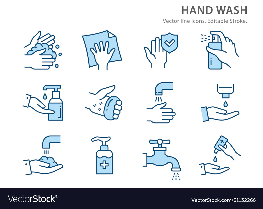 Hand washing flat line icon set Royalty Free Vector Image