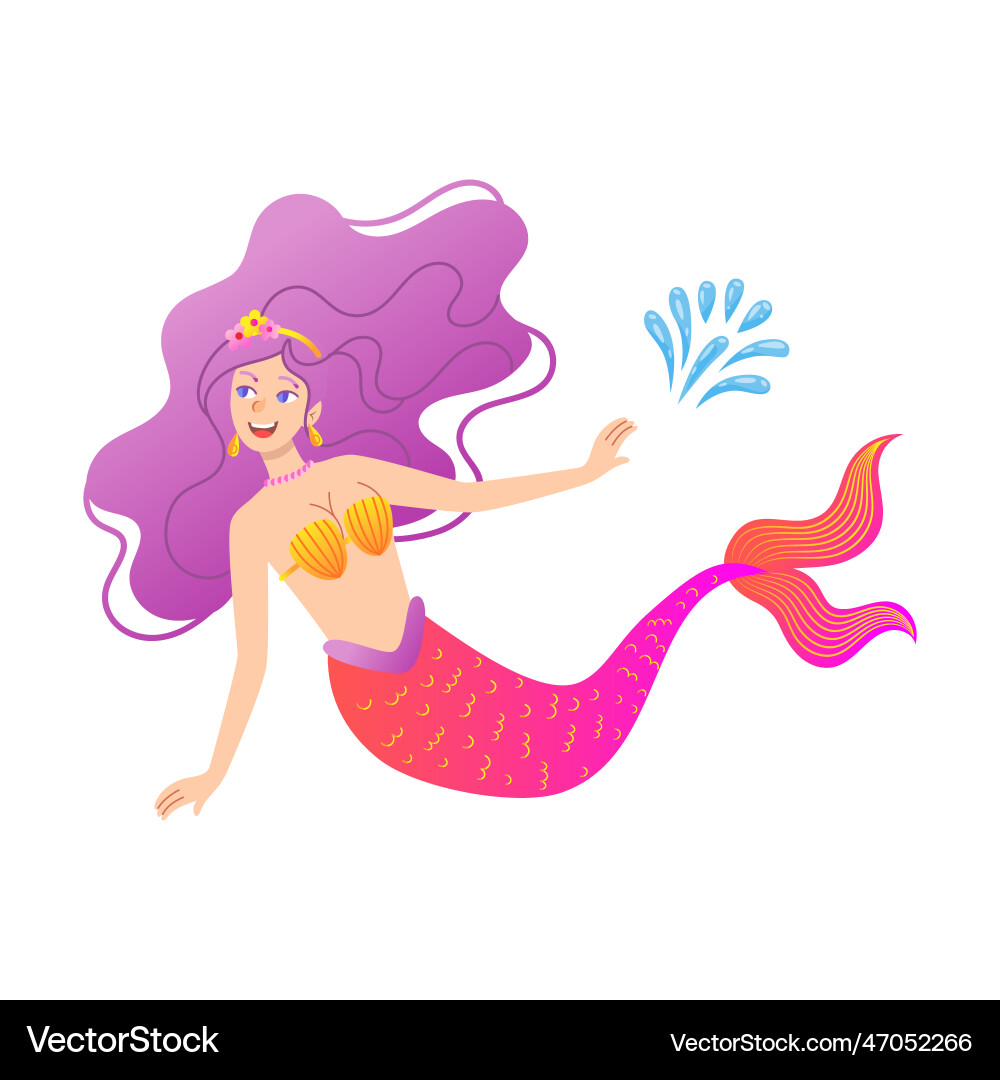 Mermaid princess cartoon flat Royalty Free Vector Image