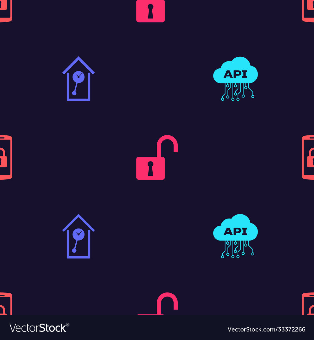 Set Cloud Api Interface Retro Wall Watch Open Vector Image