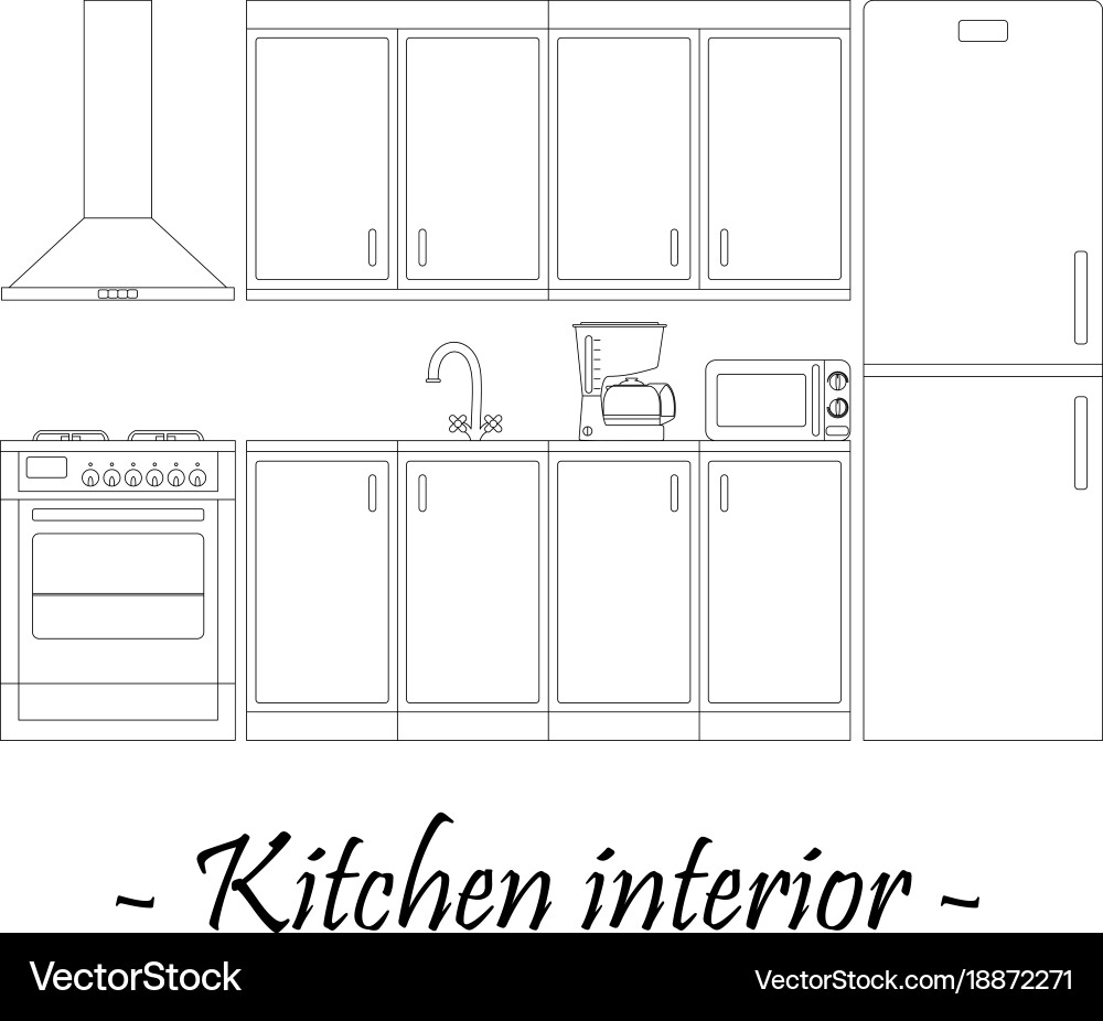 Black-and-white of a kitchen interior Royalty Free Vector