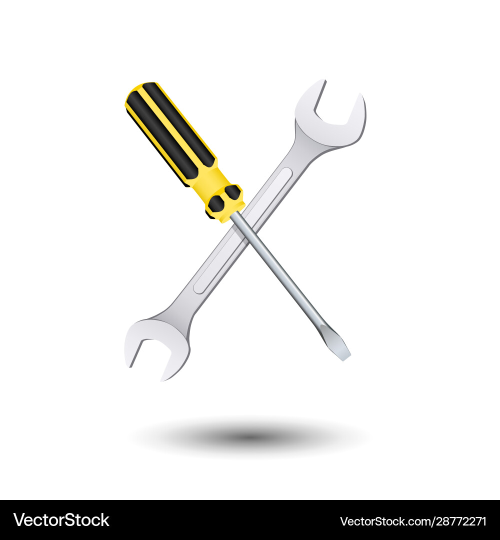 Crossed screwdriver and wrench isolated on white Vector Image