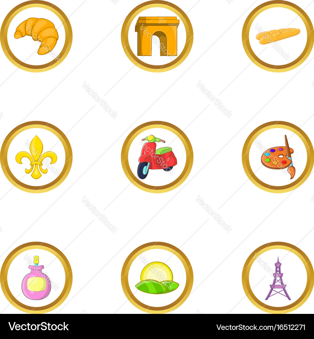 France icon set cartoon style Royalty Free Vector Image