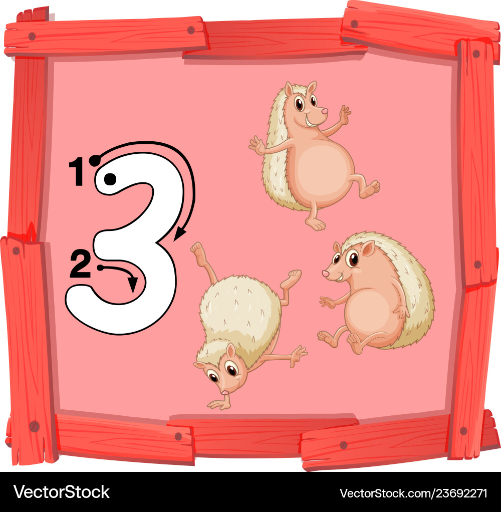 Number three tracing guide Royalty Free Vector Image