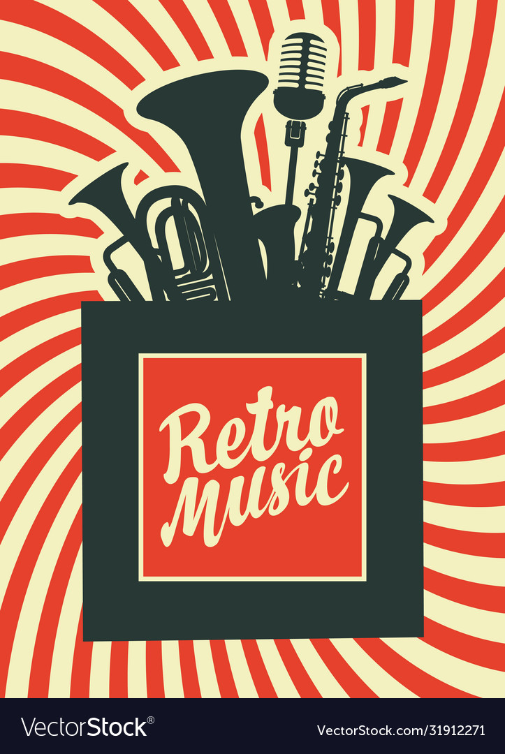 Retro music poster with musical instruments Vector Image