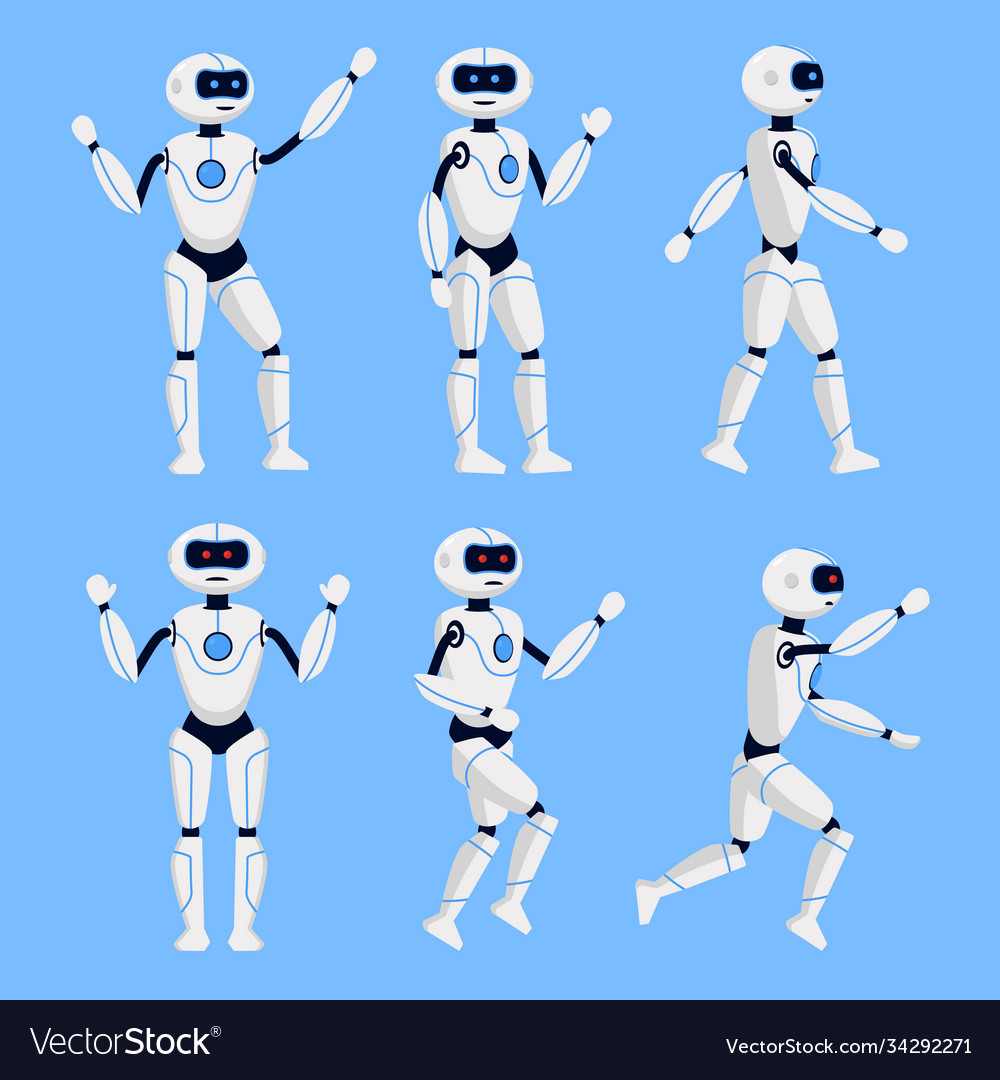 Robot animation set on a blue background Vector Image