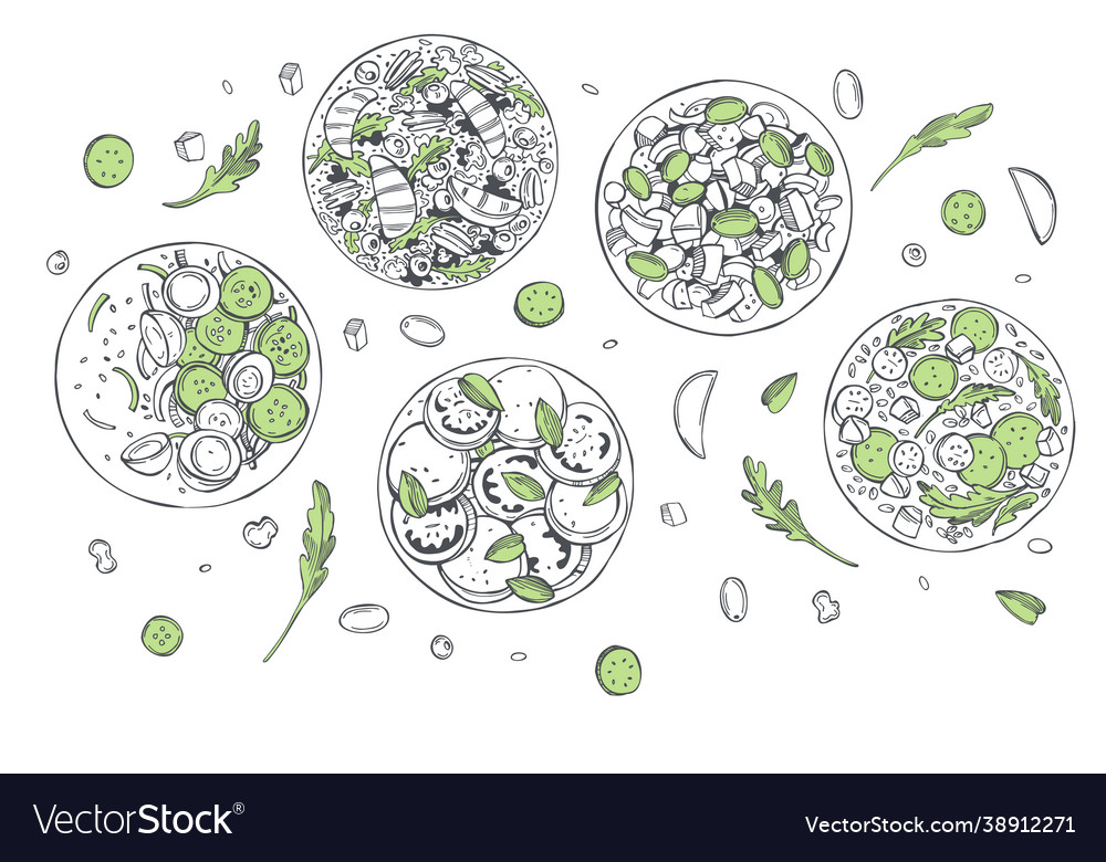 Salad set background Royalty Free Vector Image