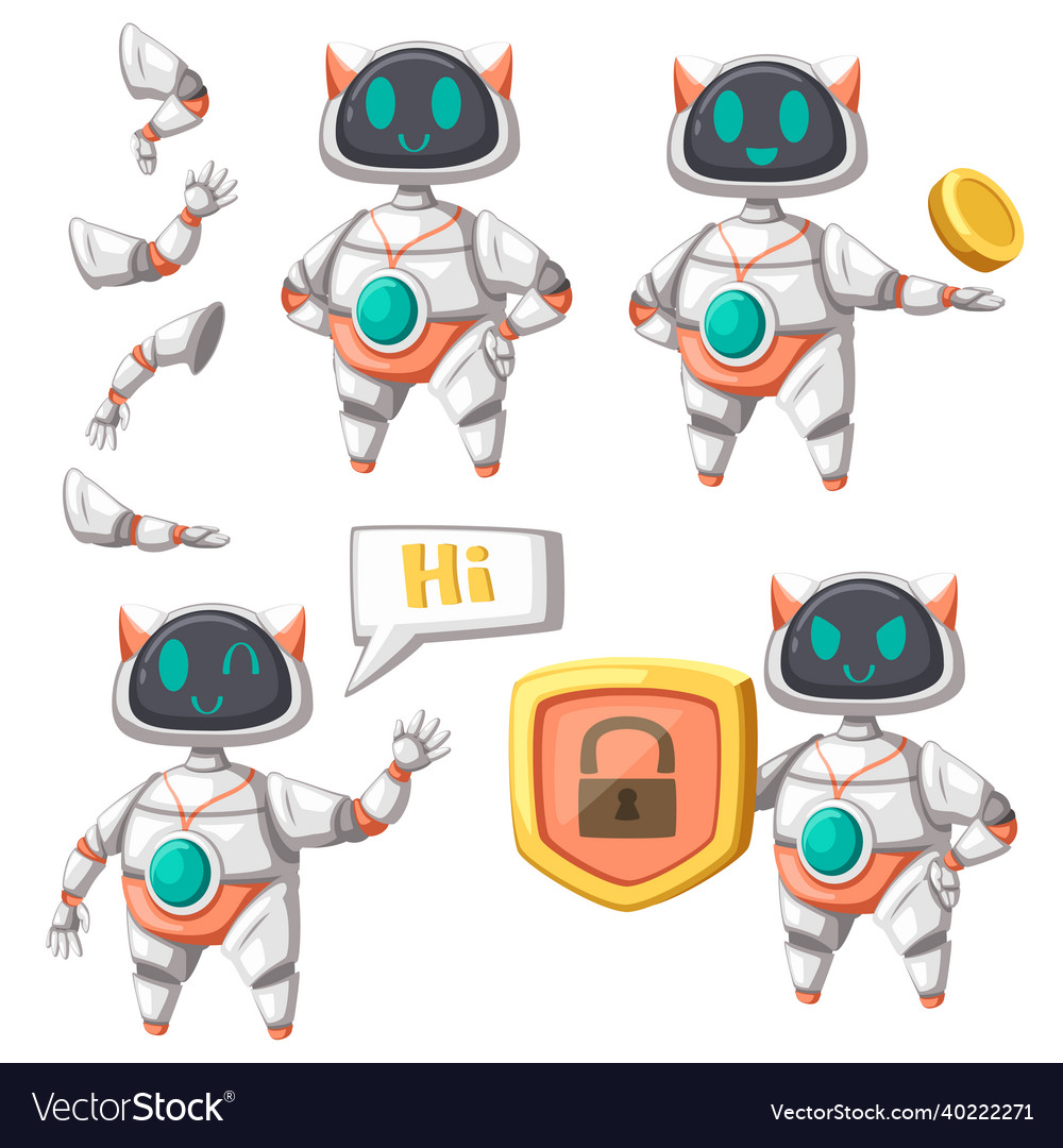 Set of android character robot cartoon style Vector Image