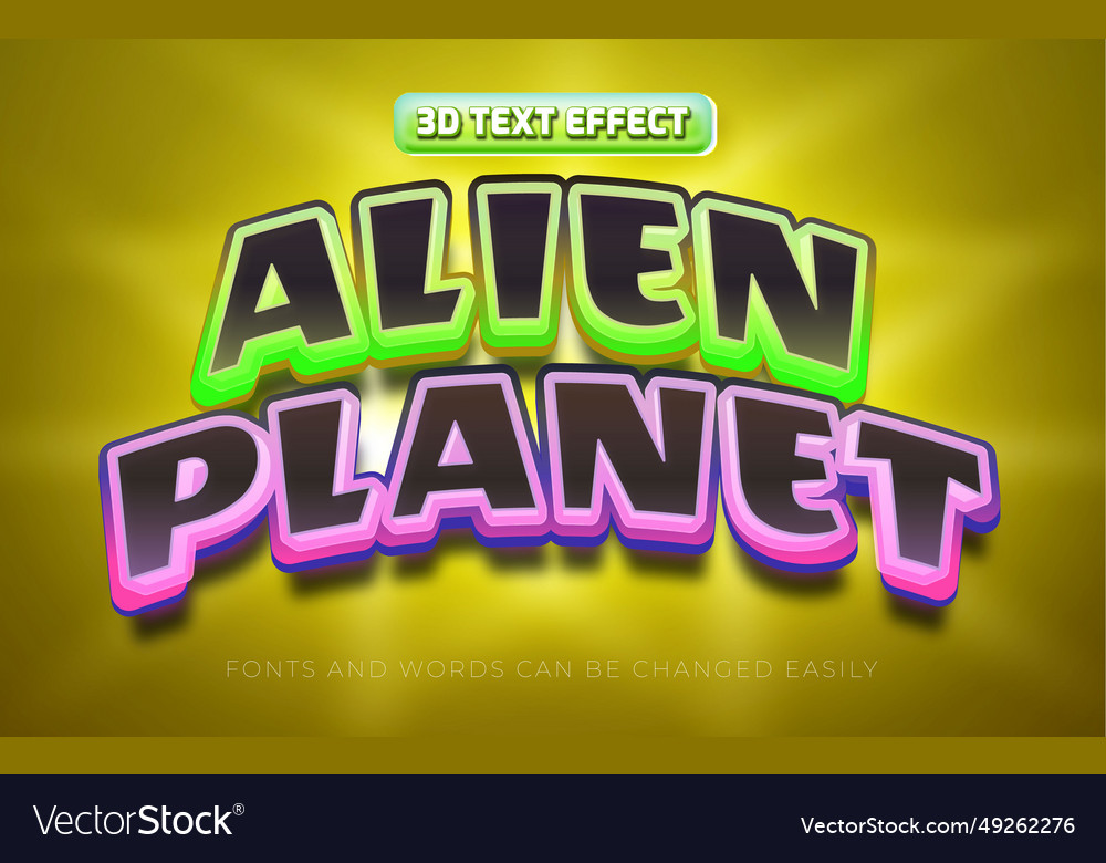 Alien planet 3d editable text effect style Vector Image