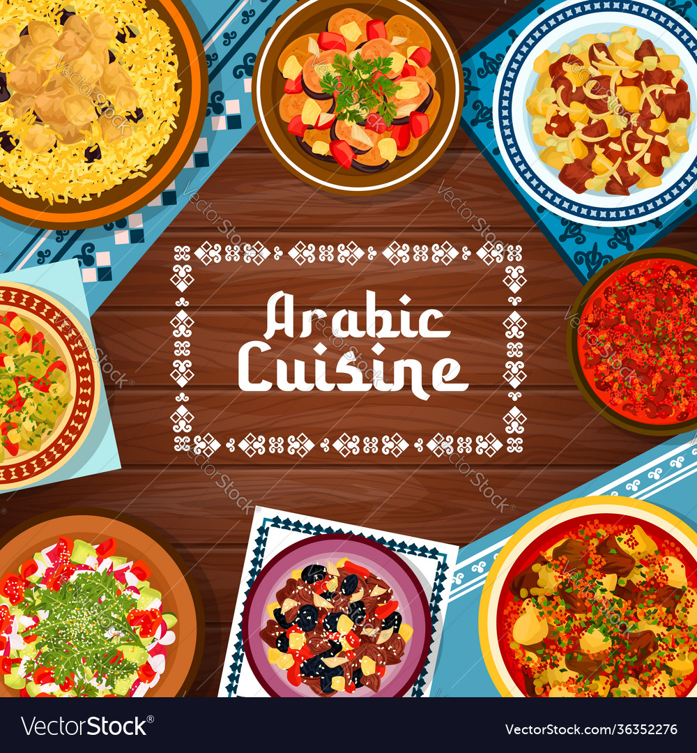Arabic cuisine meat and vegetable meals banner Vector Image