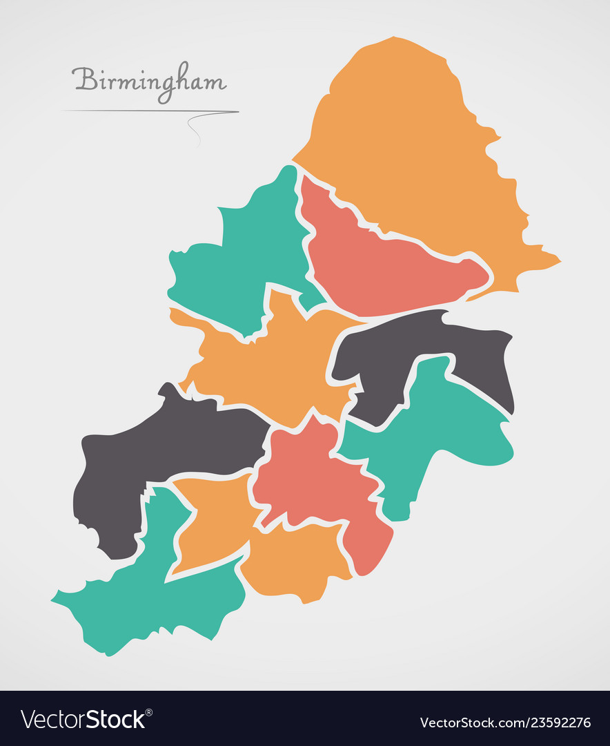 Birmingham map with boroughs and modern round Vector Image