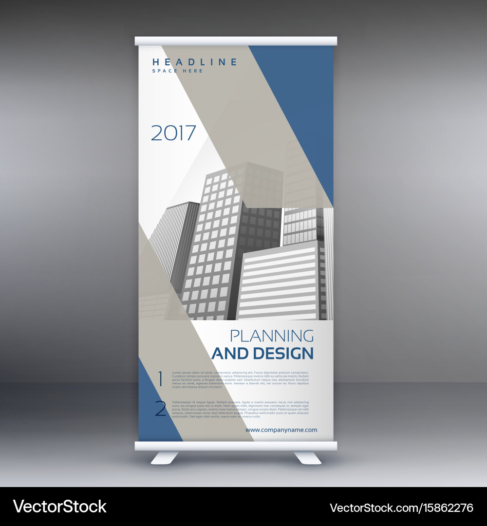 Clean modern gray and blue standee roll up banner Vector Image