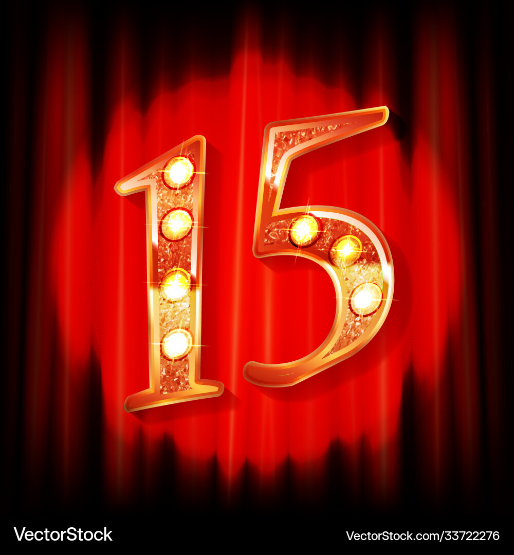Gold numbers 15 greeting card Royalty Free Vector Image