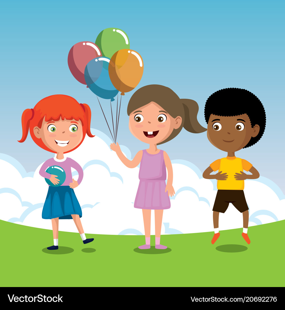 Group happy kids characters Royalty Free Vector Image