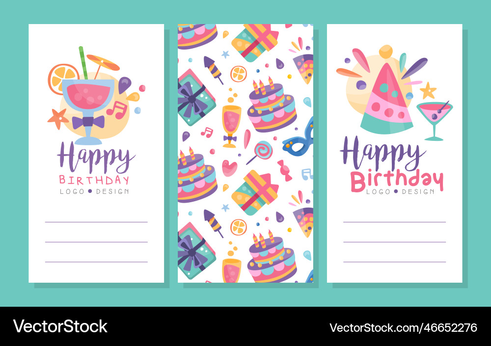 Happy birthday vertical invitation card with cake Vector Image