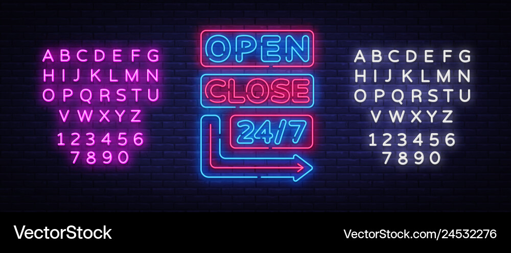 Open close neon signs neon signboards Royalty Free Vector