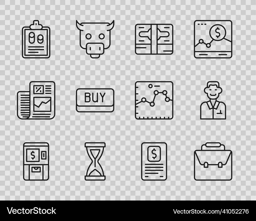 Set line atm and money briefcase stacks paper Vector Image