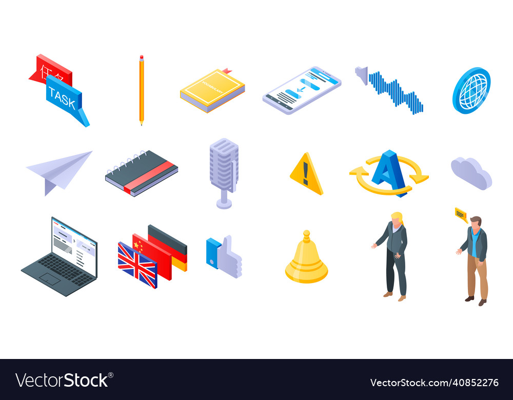 Translator icons set isometric style Royalty Free Vector