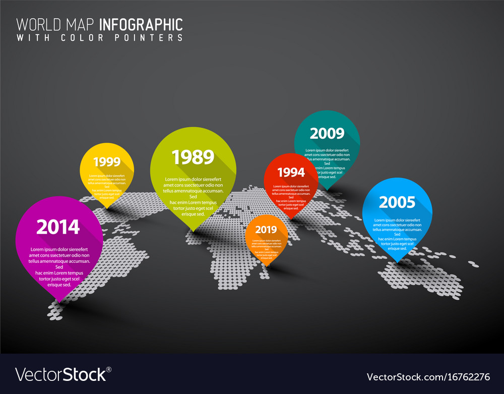World map with pointer marks Royalty Free Vector Image