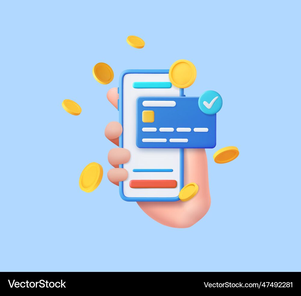 3d mobile phone with credit card Royalty Free Vector Image