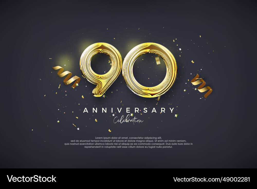 90th anniversary with luxury glossy gold design Vector Image