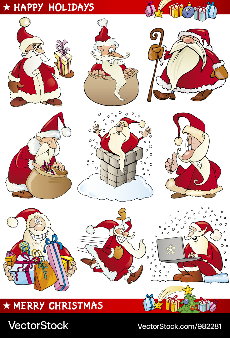 Cartoon set christmas themes Royalty Free Vector Image