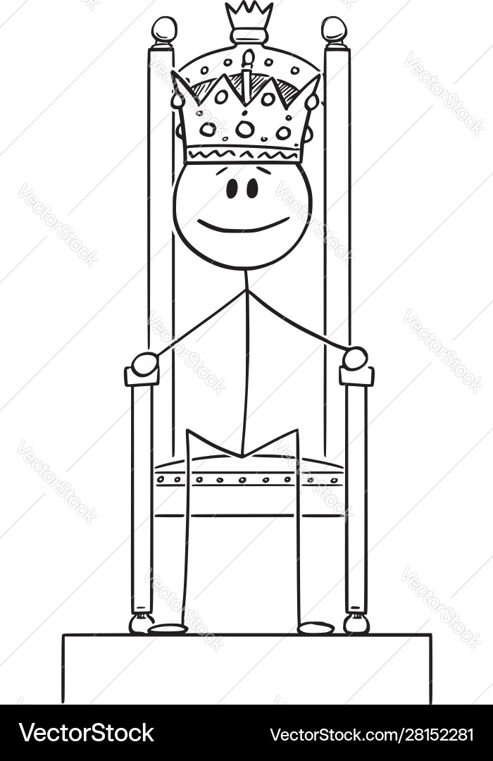 Cartoon smiling man or king sitting Royalty Free Vector