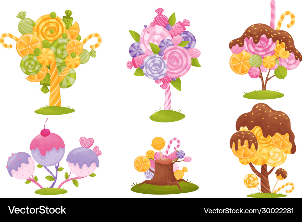 Cartoon sweet candy trees isolated on white Vector Image