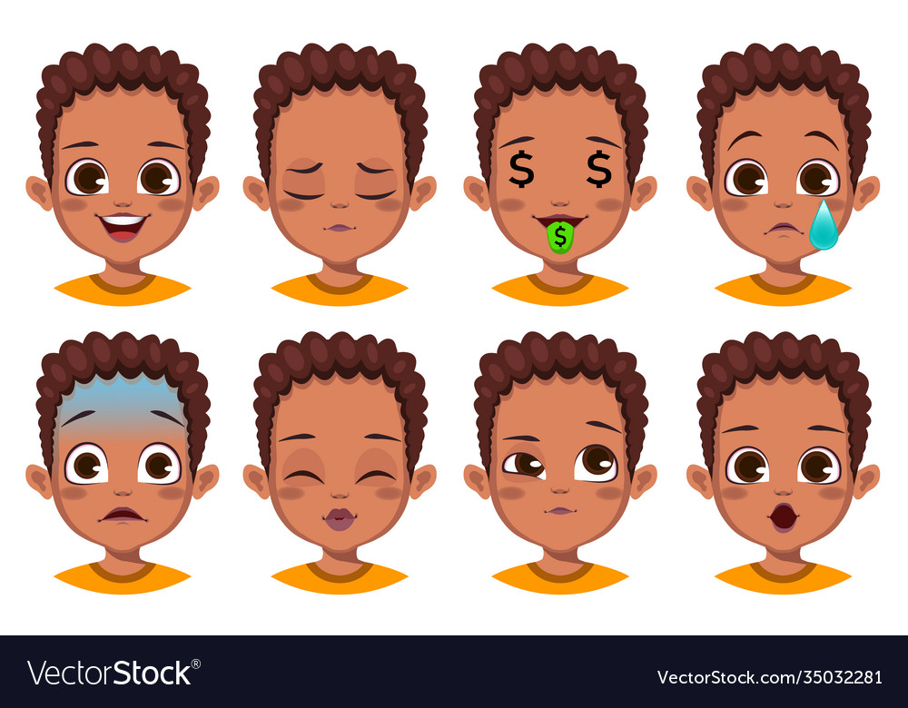Cute african boy with different facial expression Vector Image