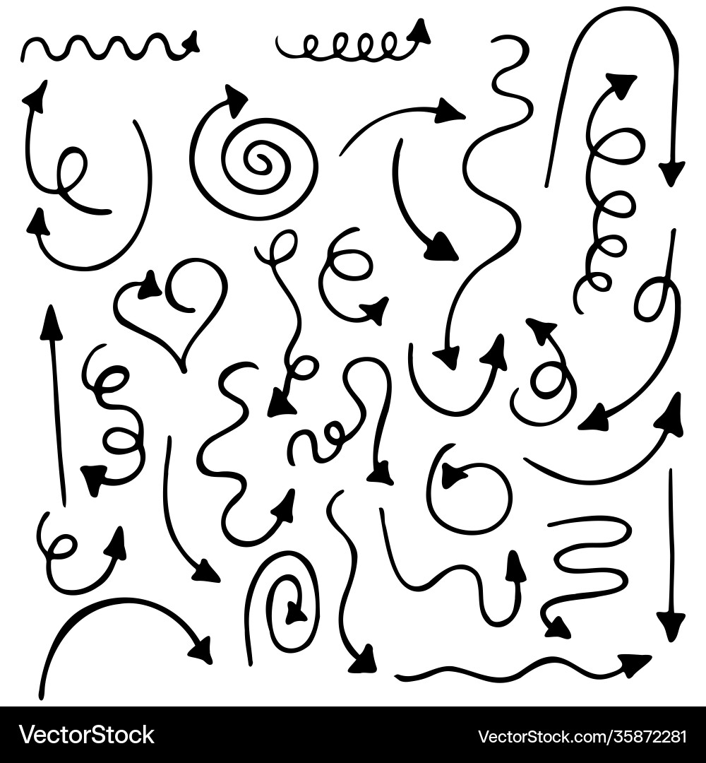 Doodle arrows hand drawn black set Royalty Free Vector Image