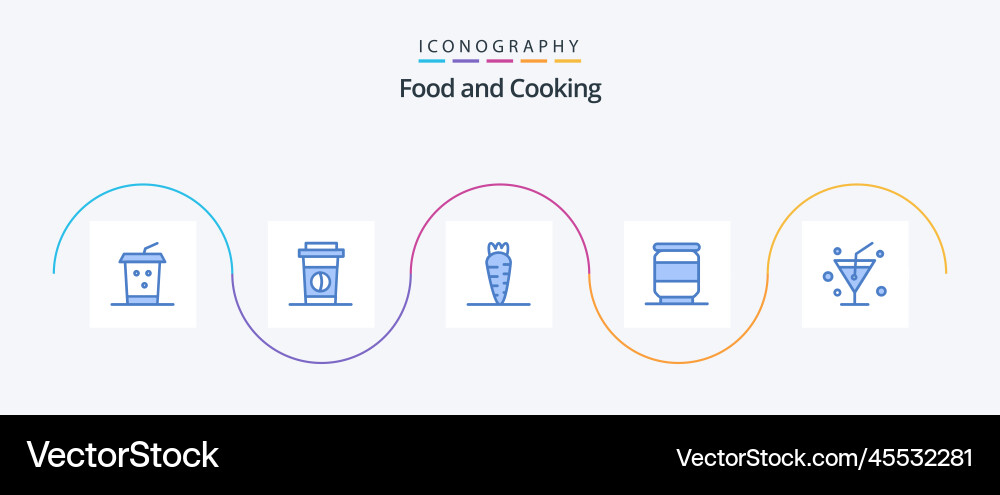 Food blue 5 icon pack including vegetable drink Vector Image