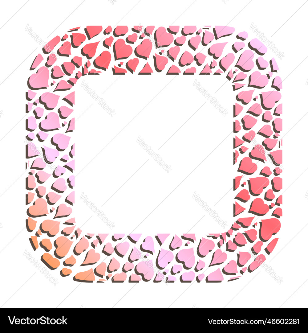 Golden wide square hearts frame for decorative Vector Image