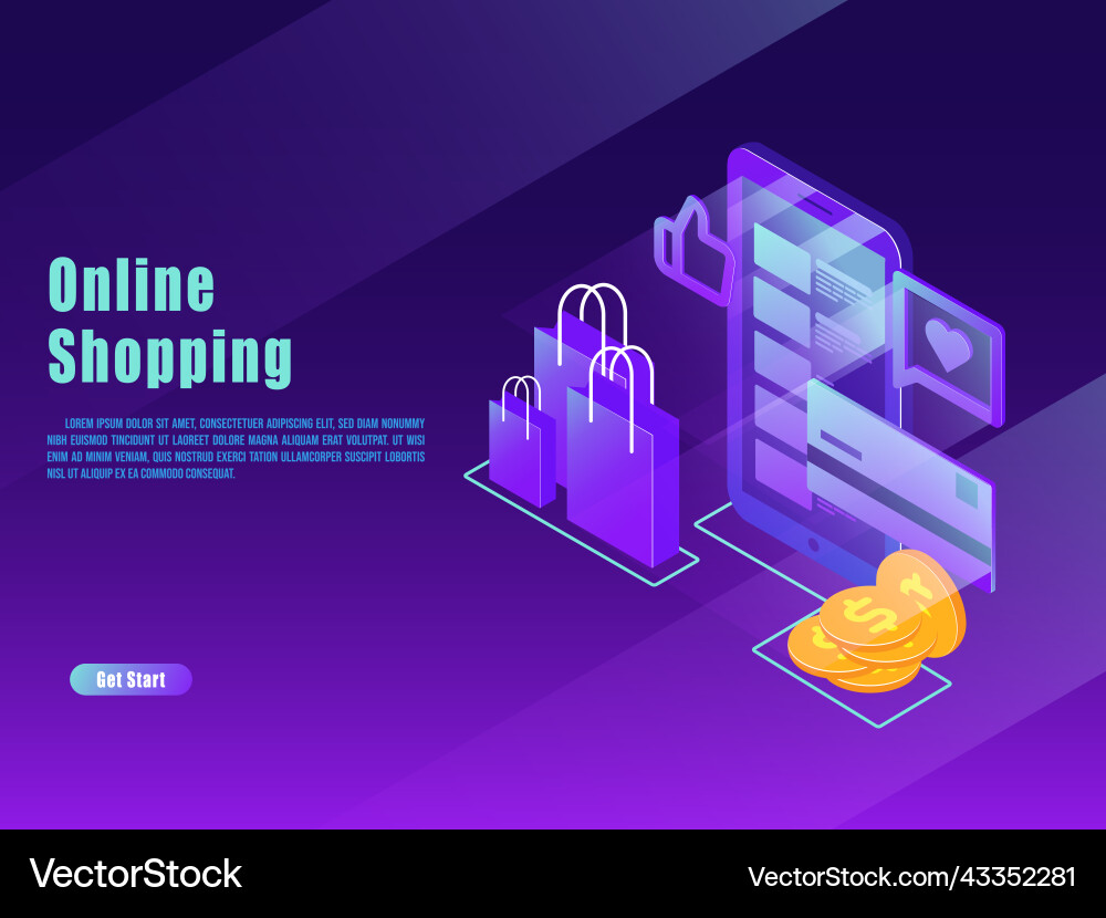 Isometric shopping online and payment Royalty Free Vector