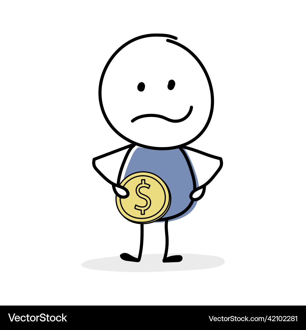Money saving concept with funny stickman icon set Vector Image
