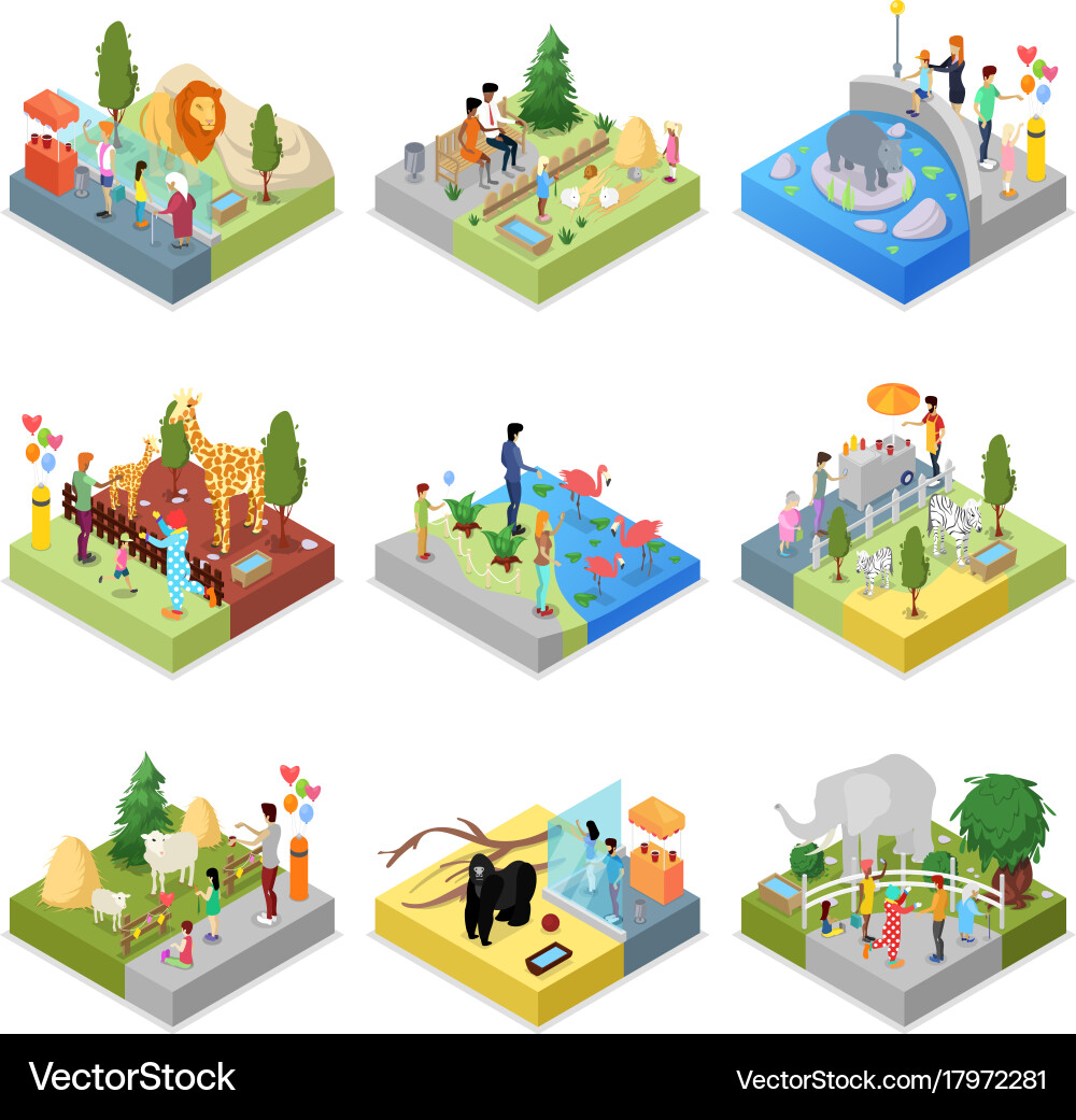 Public zoo landscapes isometric 3d set Royalty Free Vector