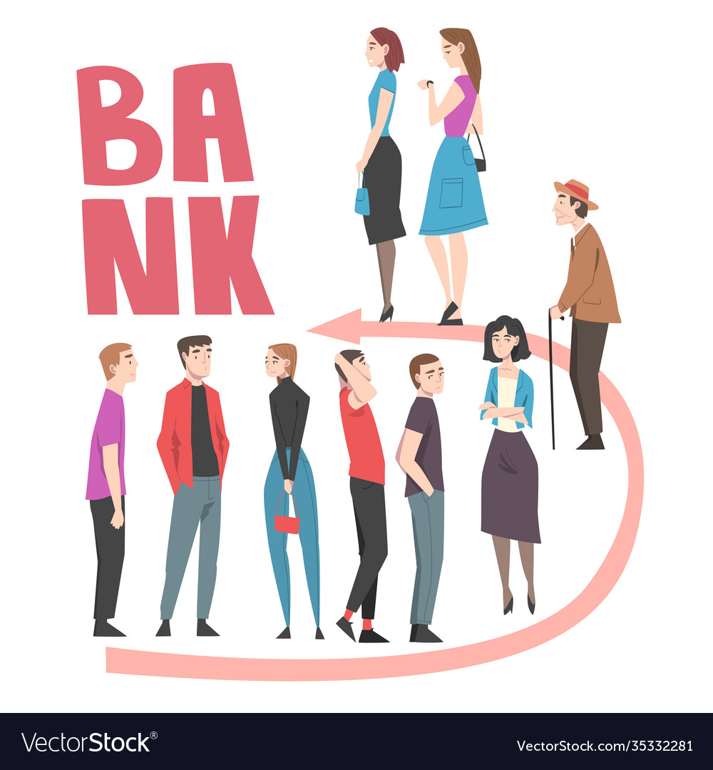 Queue people men and women waiting standing Vector Image