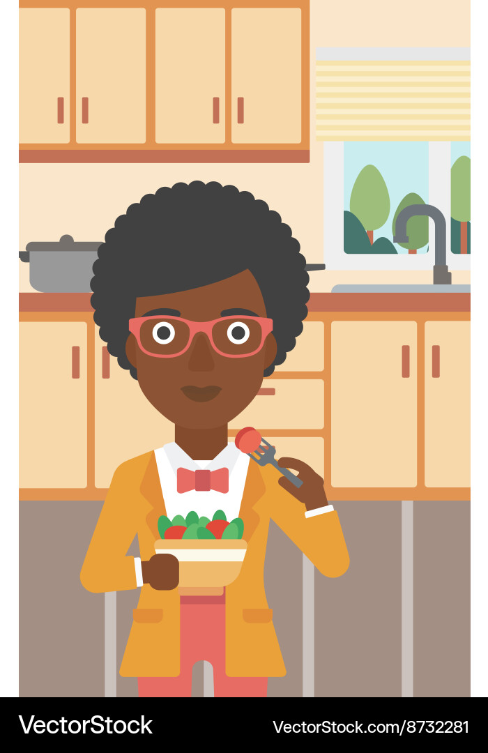 Woman eating salad Royalty Free Vector Image - VectorStock