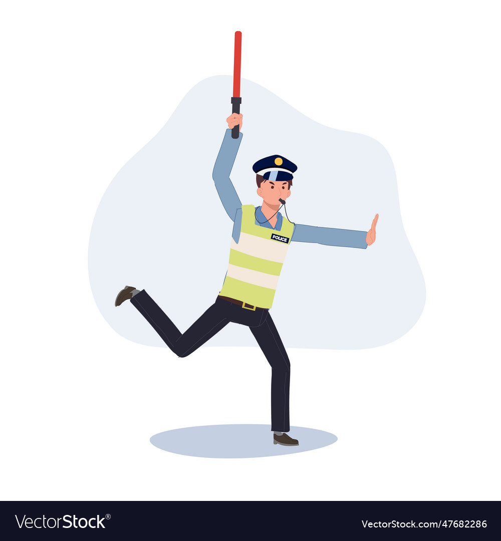 A traffic police blowing whistle running doing Vector Image A traffic police blowing whistle running doing Vector Image