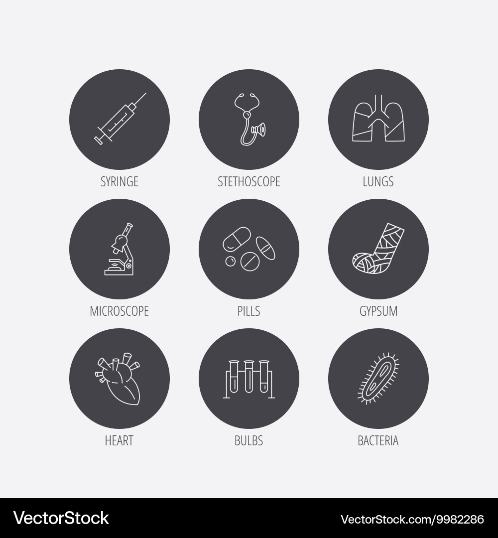 Broken foot lungs and syringe icons Royalty Free Vector