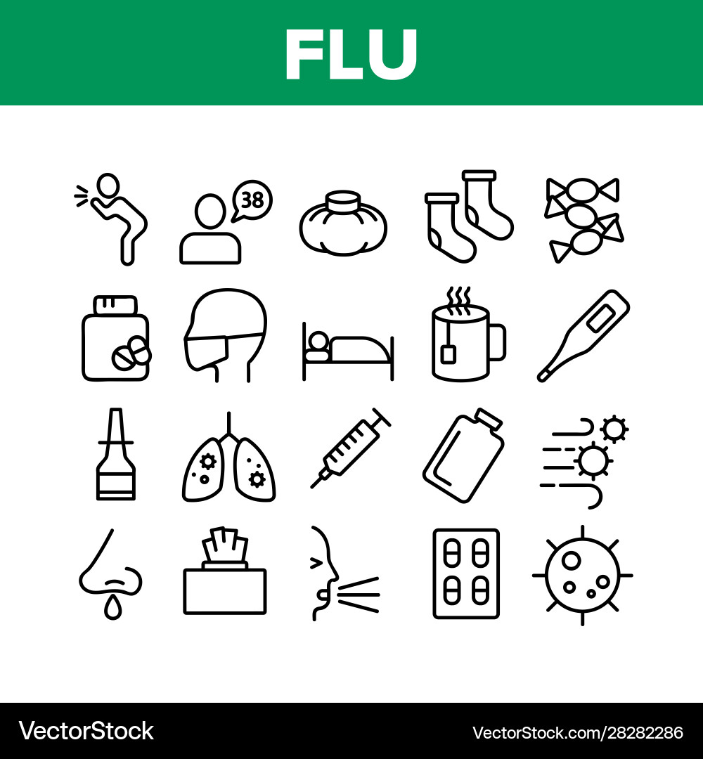 Flu symptoms and cure collection icons set Vector Image