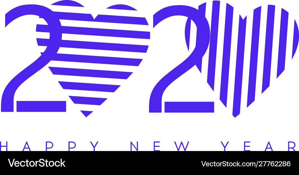 Happy new year 2020 with heart modern text Vector Image