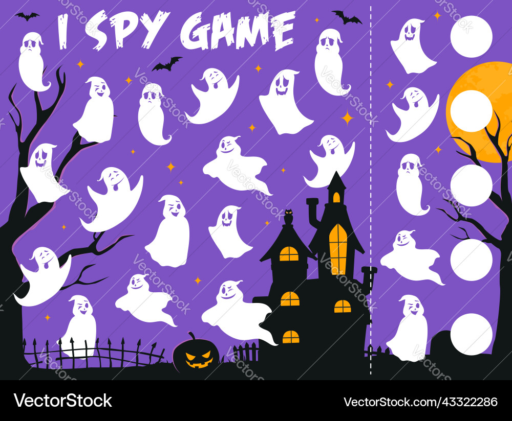 I spy game halloween ghosts on cemetery puzzle Vector Image
