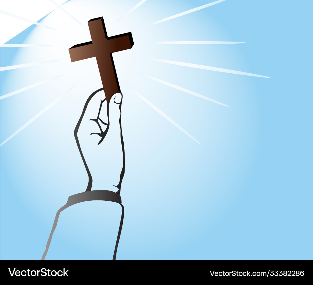 Light god hand holding cross christianity Vector Image