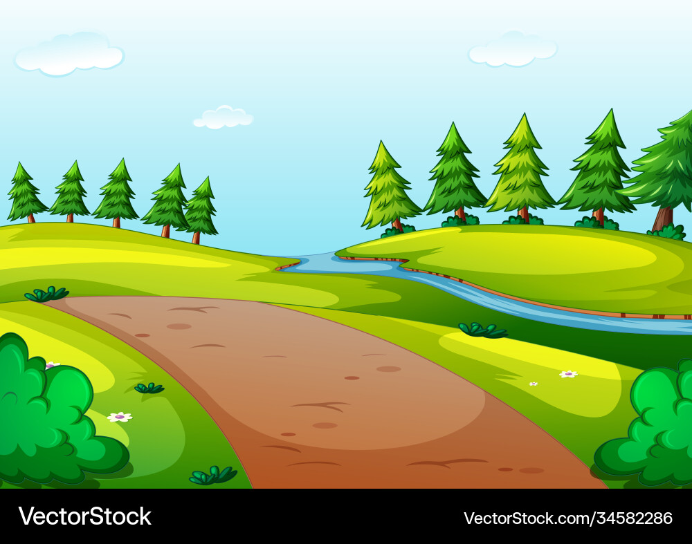 Nature park cartoon style scene Royalty Free Vector Image
