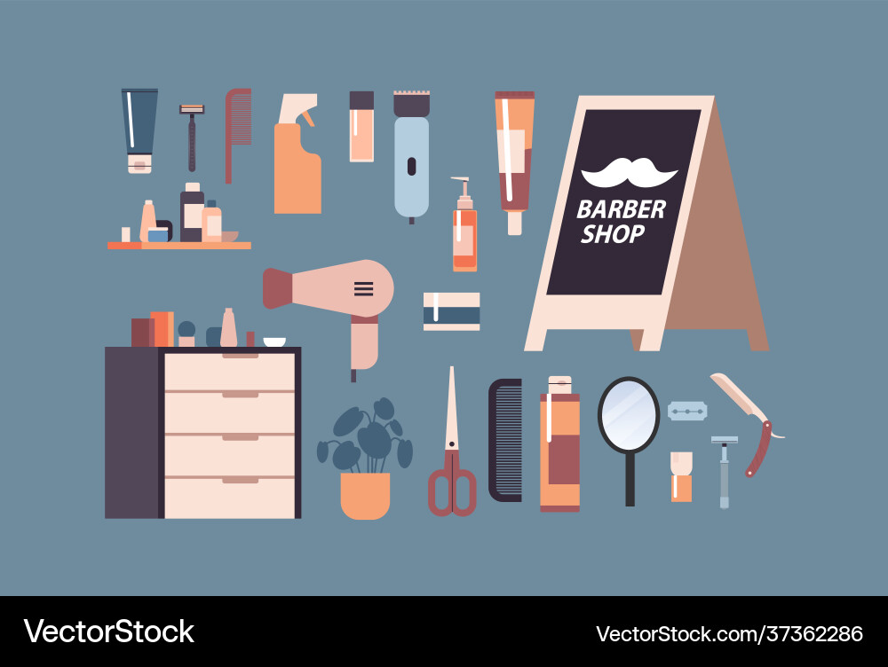 Set barbershop tools and accessories shaving Vector Image