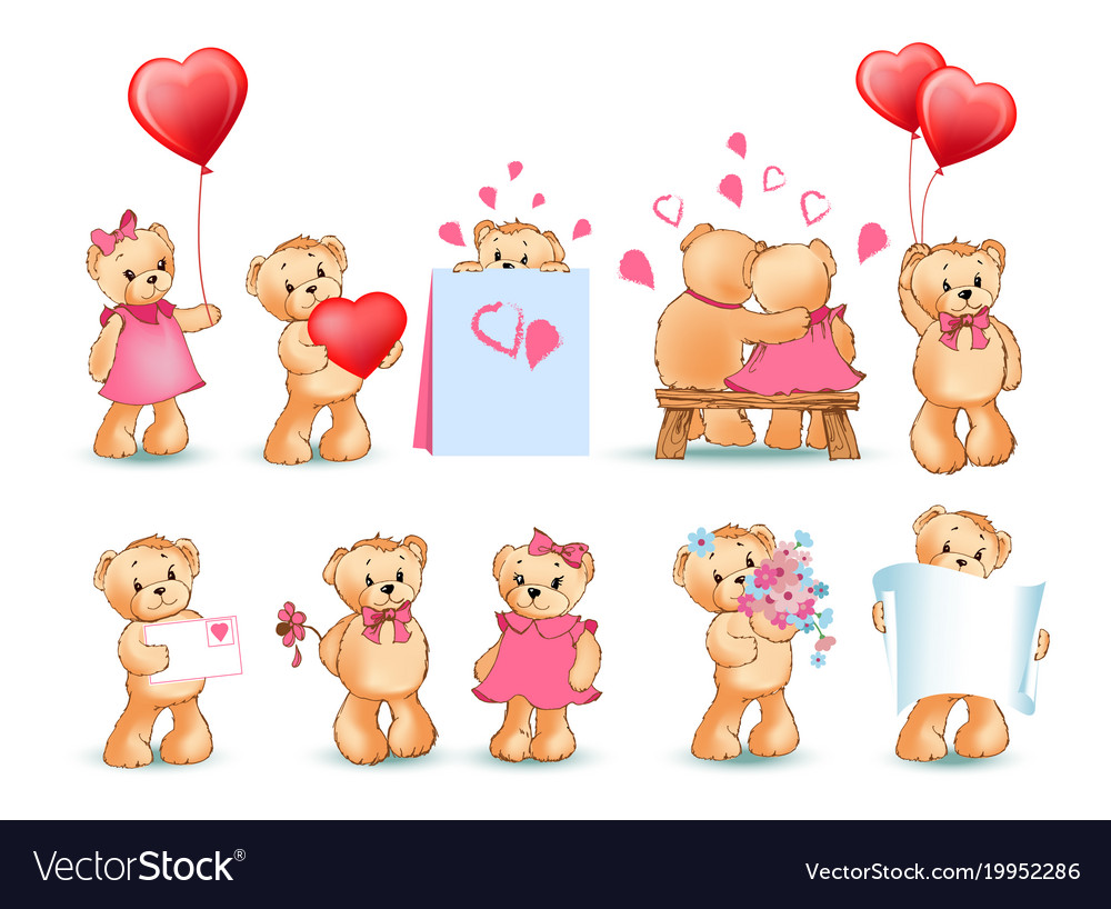 Teddy bears set valentine Royalty Free Vector Image