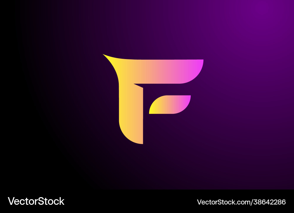 Yellow purple f creative gradient alphabet letter Vector Image